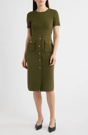 Eliza J Fitted Midi Sweater Dress - Olive