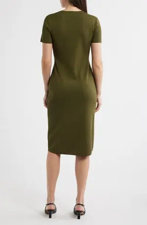 Eliza J Fitted Midi Sweater Dress - Olive