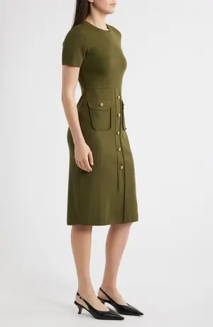 Eliza J Fitted Midi Sweater Dress - Olive
