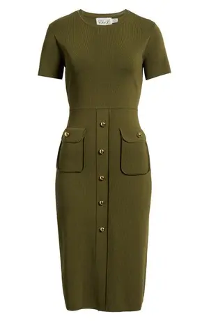Eliza J Fitted Midi Sweater Dress - Olive