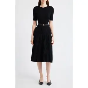 Eliza J Belted Fit & Flare Sweater Dress - Black
