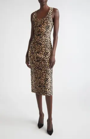 St. John Leopard Jacquard Knit Dress - Camel Leopard Multi