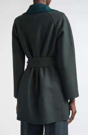 St. John Wool & Cashmere Double Face Twill Coat - Olive/pine