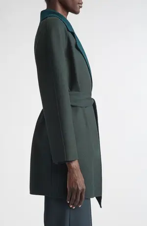 St. John Wool & Cashmere Double Face Twill Coat - Olive/pine