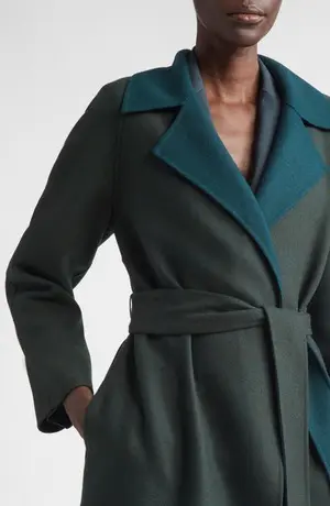 St. John Wool & Cashmere Double Face Twill Coat - Olive/pine