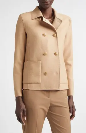 St. John Double Breasted Wool & Cashmere Double Face Twill Coat - Camel/caramel