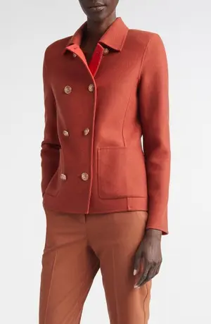 St. John Double Breasted Wool & Cashmere Double Face Twill Coat Rust/persimmon
