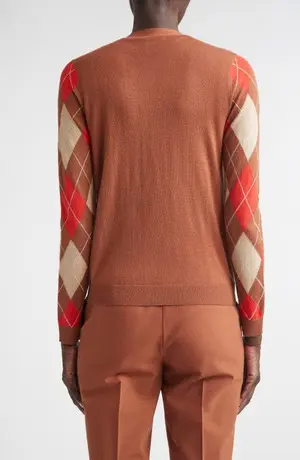 St. John Argyle Plaid Wool Blend Cardigan