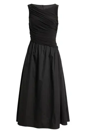 Vince Camuto Ruched Bodice Mixed Media Midi Dress