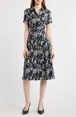 Theory Floral Print Shirtdress - Navy/pink Multi