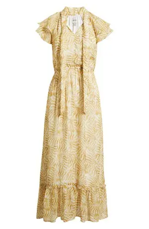 NIC+ZOE Lana Sunrays Tie Neck Tiered Maxi Dress