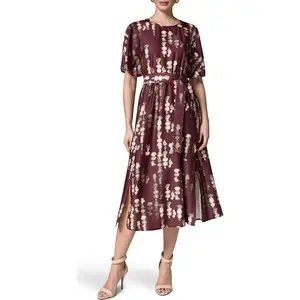 Donna Karan New York Print Stretch Satin Midi Dress - Black/cherry