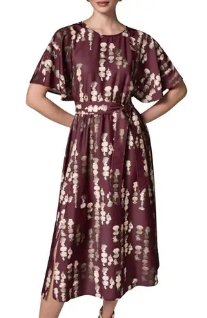 Donna Karan New York Abstract Print Stretch Satin Midi Dress