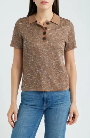 NIC+ZOE Swirl Jacquard Polo Sweater - Brown Multi