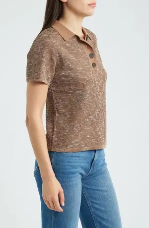 NIC+ZOE Swirl Jacquard Polo Sweater - Brown Multi