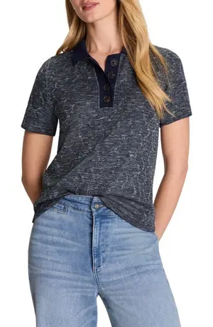 NIC+ZOE Swirl Jacquard Polo Sweater Indigo Multi