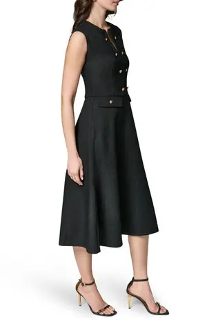 Donna Karan New York Split Neck Fit & Flare Knit Dress