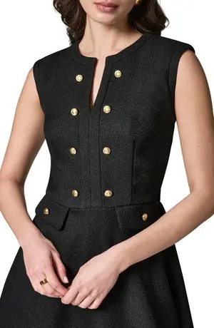 Donna Karan New York Split Neck Fit & Flare Knit Dress