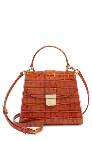 Veronica Beard Crest Lock Croc Embossed Leather Top Handle Bag