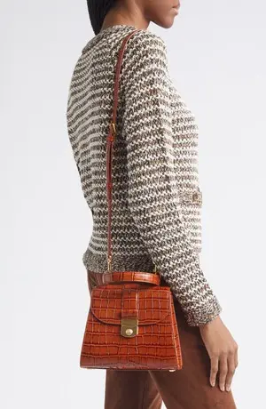 Veronica Beard Crest Lock Croc Embossed Leather Top Handle Bag