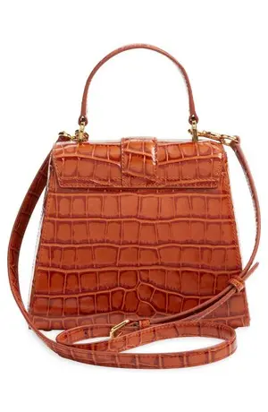 Veronica Beard Crest Lock Croc Embossed Leather Top Handle Bag
