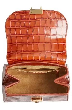 Veronica Beard Crest Lock Croc Embossed Leather Top Handle Bag