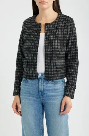 NIC+ZOE Collarless Jacquard Knit Jacket - Black Multi