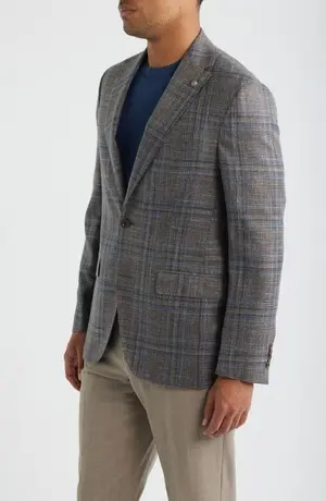 JACK VICTOR Midland Contemporary Fit Windowpane Check Sport Coat - Brown