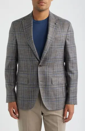 JACK VICTOR Midland Contemporary Fit Windowpane Check Sport Coat - Brown
