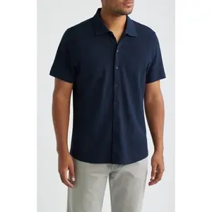 Robert Barakett Sorrell Short Sleeve Cotton Piqué Button-up Shirt - Navy
