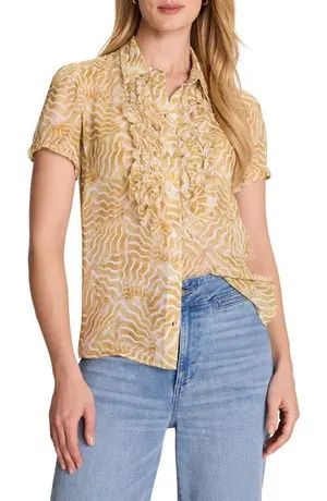 NIC+ZOE Sunrays Ruffle Placket Georgette Button-up Shirt - Yellow Multi