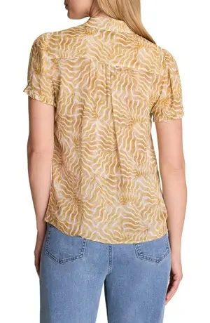 NIC+ZOE Sunrays Ruffle Placket Georgette Button-up Shirt