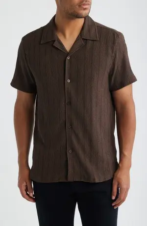 Robert Barakett Pedri Crepe Textured Camp Shirt - Espresso