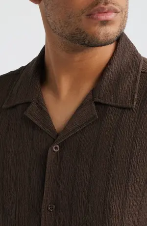 Robert Barakett Pedri Crepe Textured Camp Shirt - Espresso