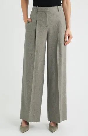 BOSS Tiana Pleated High Waist Wide Leg Pants - Open Brn