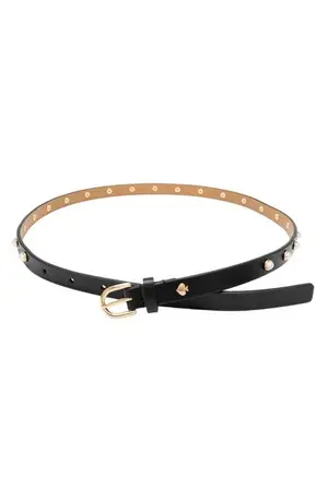 Kate Spade New York Faux Pearl Studded Leather Belt - Black