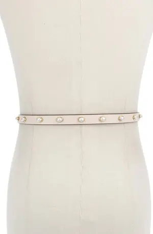 Kate Spade New York Faux Pearl Studded Leather Belt - Cream