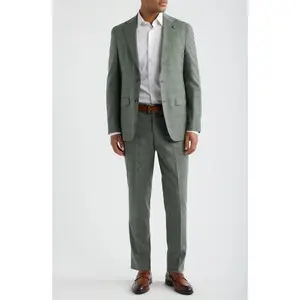 JACK VICTOR Midland Contemporary Fit Green Windowpane Check Slub Wool Blend Suit - Sage