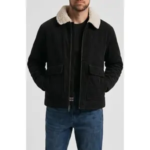 Hunter Crace Corduroy Jacket With Faux Shearling Collar - Black