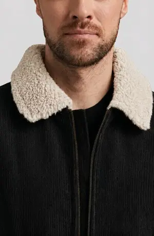 Hunter Crace Corduroy Jacket With Faux Shearling Collar - Black