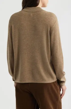 Eileen Fisher Ribbed Wool Cardigan - Biscuit
