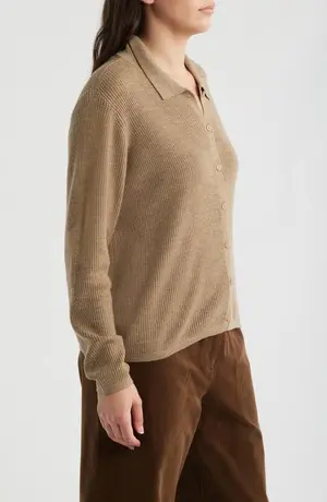 Eileen Fisher Ribbed Wool Cardigan - Biscuit