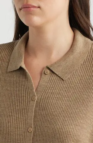 Eileen Fisher Ribbed Wool Cardigan - Biscuit