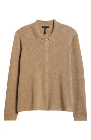 Eileen Fisher Ribbed Wool Cardigan - Biscuit
