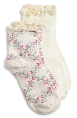 STEMS Assorted 2-pack Lace Trim Trellis Socks - Rose Nectar