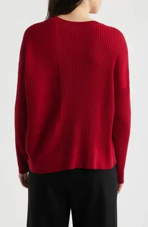 Eileen Fisher Merino Wool Ribbed Crewneck Sweater - Ruby