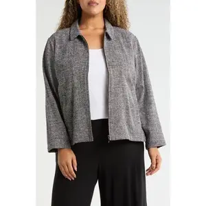 Eileen Fisher Classic Collar Stretch Organic Cotton Zip Jacket - Black/white