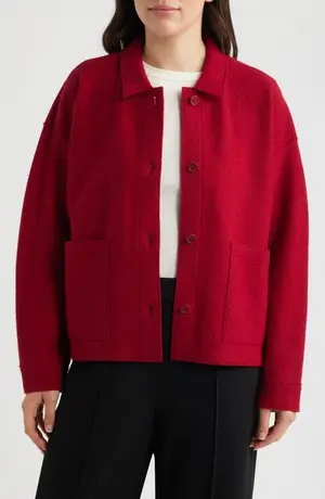 Eileen Fisher Classic Collar Wool Jacket - Ruby