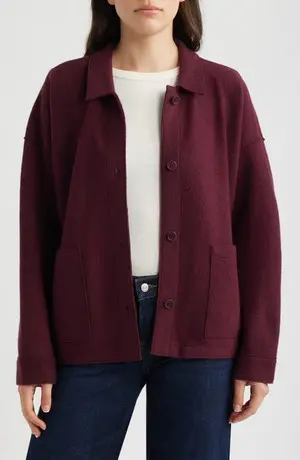 Eileen Fisher Classic Collar Wool Jacket - Wine