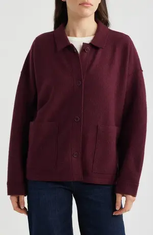Eileen Fisher Classic Collar Wool Jacket - Wine